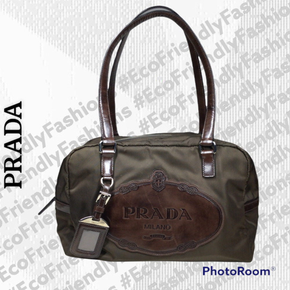 Authentic Prada Milano Brown Large Logo Testudo Nylon… - Gem